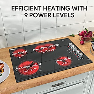 TTHOB Electric Cooktop 30 Inch, 4 Burners Built-in Radiant Electric Stove Top 220-240V 7700W, 9 Heating Level, Timer, Child Lock, Residual Heat Indicator, Pause Key, Knob Control, Hard Wired, No Plug
