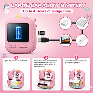 CAMCLID Kids Camera Instant Print, 12MP & 1080P Instant Camera for Kids with 32G Card & Print Paper, Selfie Digital Video Camera for Toddler,Christmas Birthday Gifts for Girls Boy Age 3-12 (Pink)