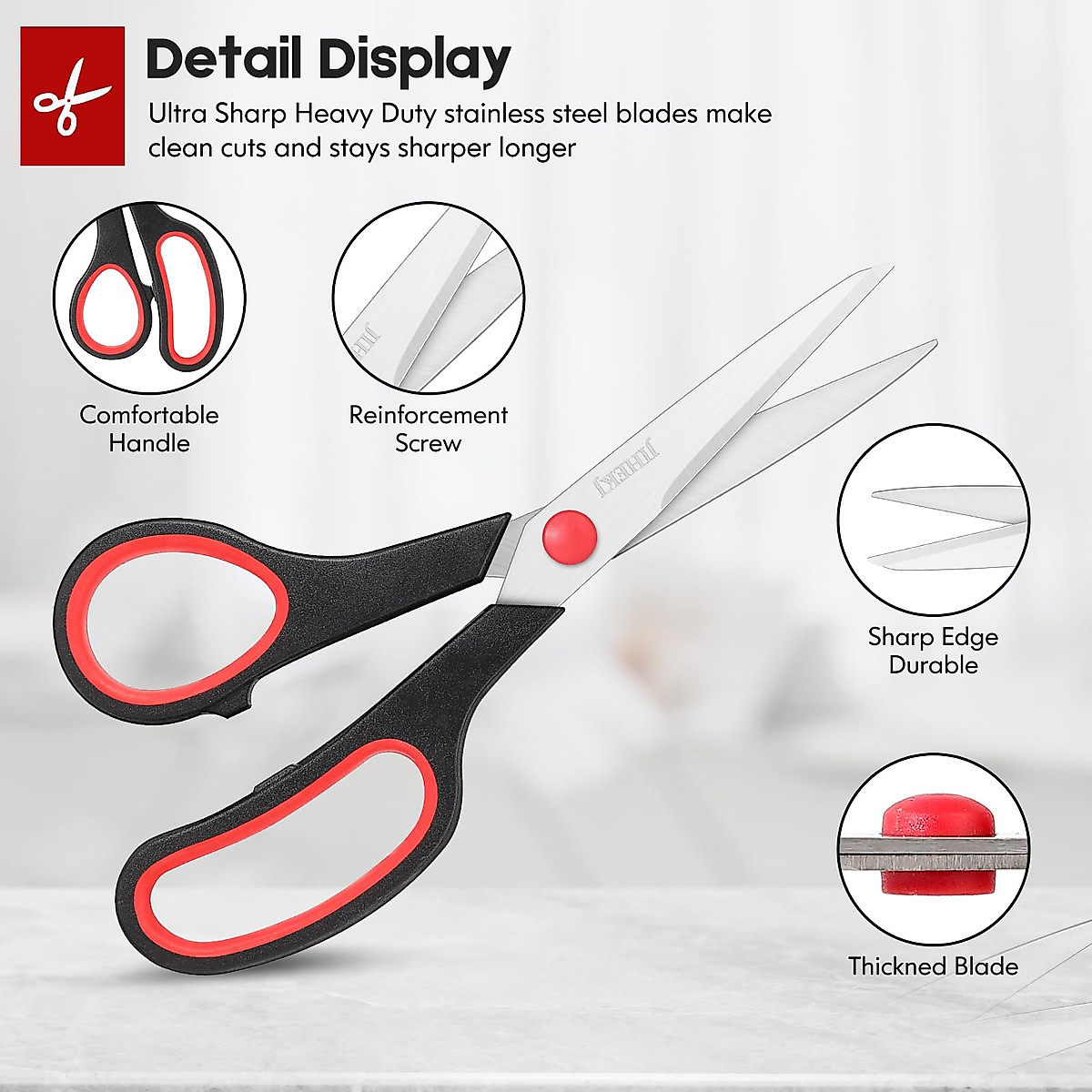 Scissors Bulk black 6-Pack, All Purpose Scissors Stainless Steel Sharp Scissors for Office Home General Use Craft Supplies, High/Middle School Classroom Class Older Kids Scissor Set, Right/Left