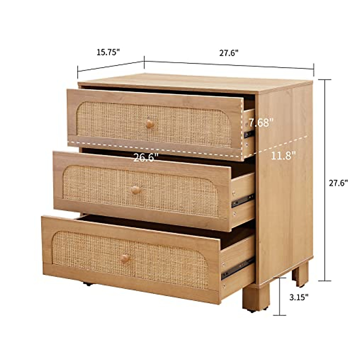 GANLLY 3 Drawer Dresser,Rattan Dresser for Bedroom, Mid-Century Modern Nightstands Organizer Dresser for Closet Hallway,Entryway,Living Room Natural Brown