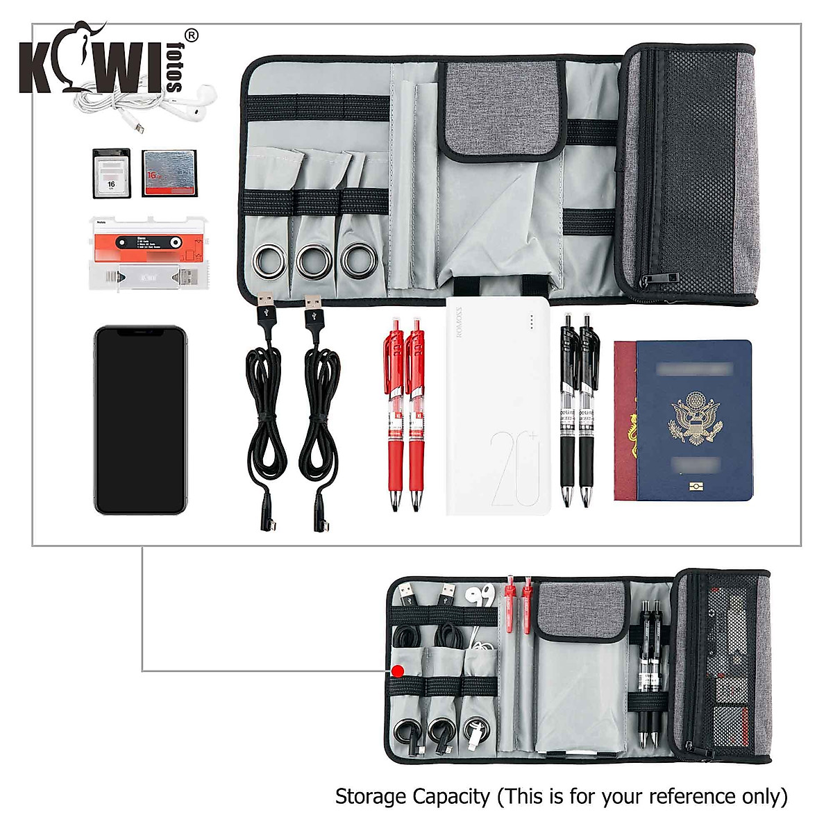 Travel Cable Organizer Pouch Electronic Carry Case Portable Power Bank, Charger, Cable, Pens Storage Bag for Cord, Charger, Phone, Earphone SD Cards