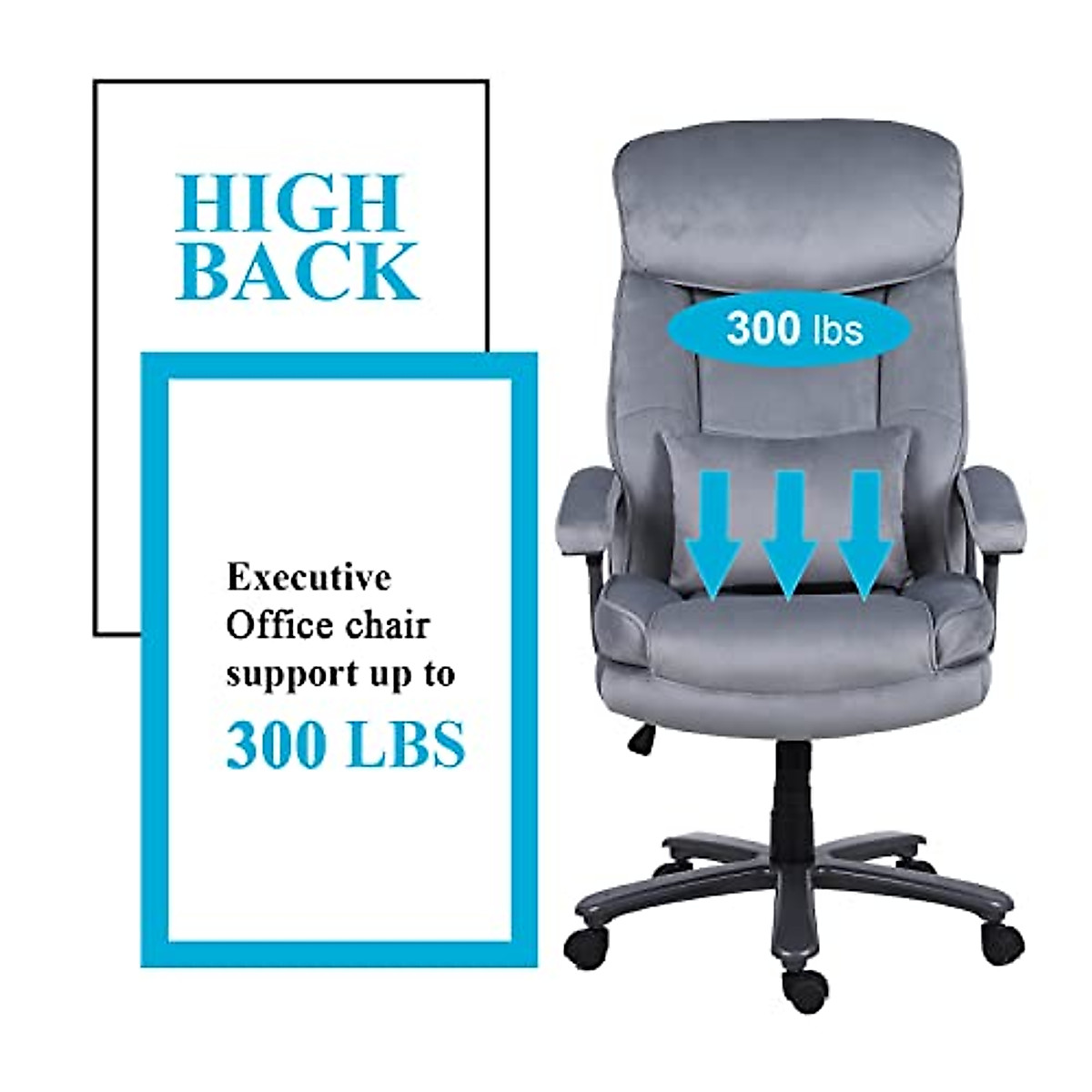 Dreamsir Ergonomic High Back Executive Office Chair 400lbs, Adjustable Height Rocking Swivel Computer Desk Chair for Heavy Tall People, Thick Padding Headrest and Armrest (Gray)