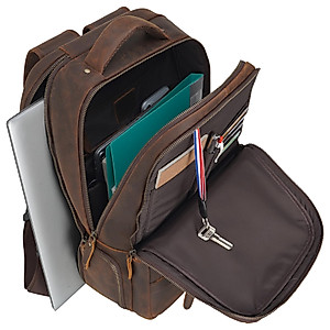 Masa Kawa Full Grain Leather 15.6” Laptop Backpack for Men Vintage Large Travel Rucksack Bag School Bookbag Daypack