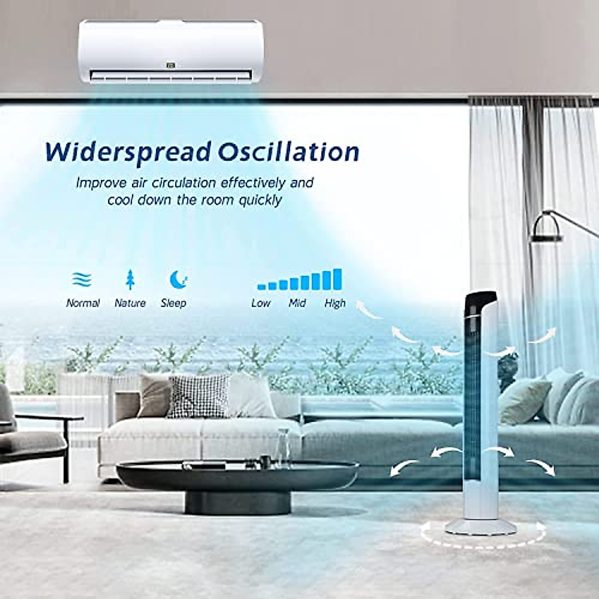 MEPTY Tower Fan with Remote, 36'' Oscillating Bladeless Fan, Quiet Cooling Fan with 15H Timer,3 Speeds,3 Modes,Standing Floor Fan, Tower Fan for Bedroom Office Living Room