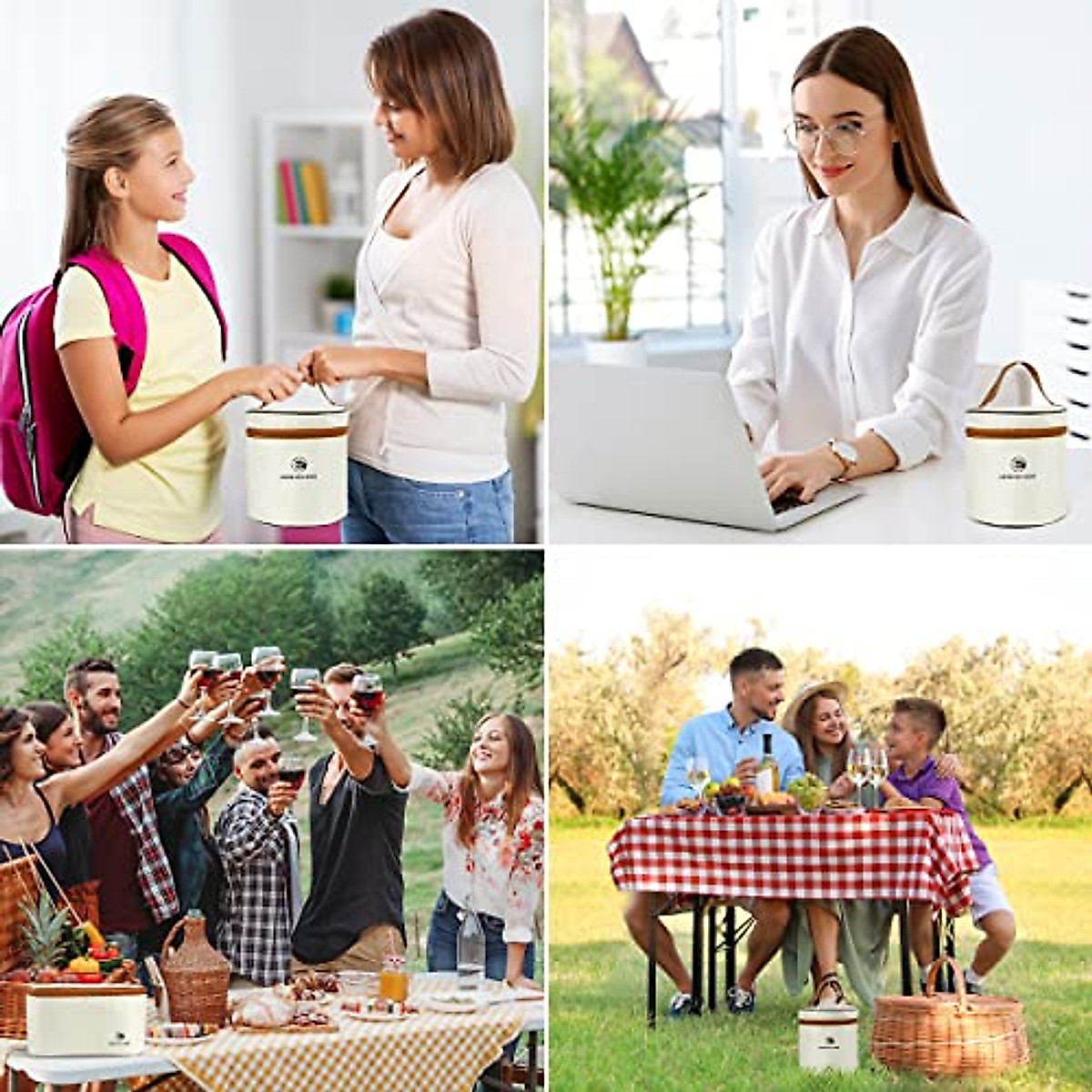 Keweis Bento Lunch Box Set, Set of 2 Insulated Lunch Containers with Thermal Bag, Stackable Stainless Steel Leakproof Lunch Boxes for Adults Kids, Portable Food Container with Date Record