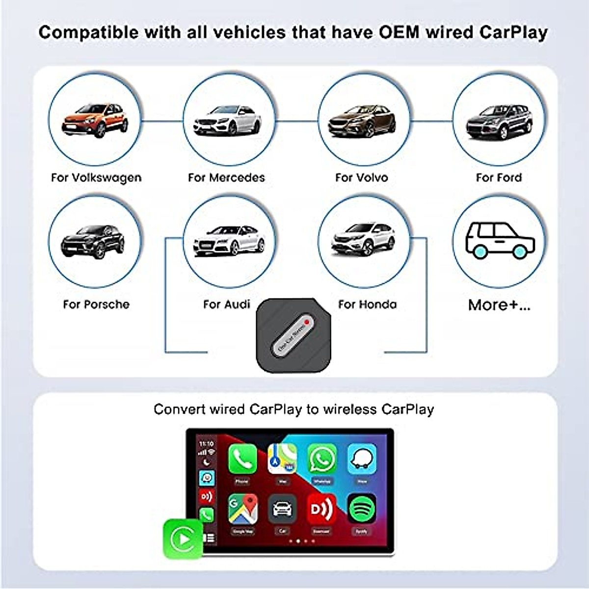 OneCarStereo Wireless CarPlay Adapter Apple CarPlay Dongle Mini for iPhone Convert Wired to Wireless for OEM Wired CarPlay Cars Model, Easy Plug and Play, Support Online Upgrade