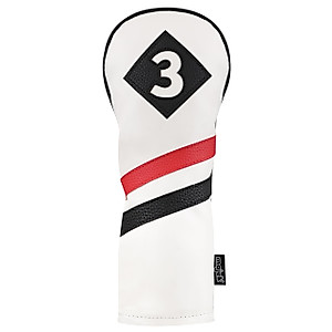 Majek Retro Golf Headcovers White Red and Black Vintage Leather Style 1 3 5 H Driver Fairway Woods and Hybrid Head Cover Classic Look