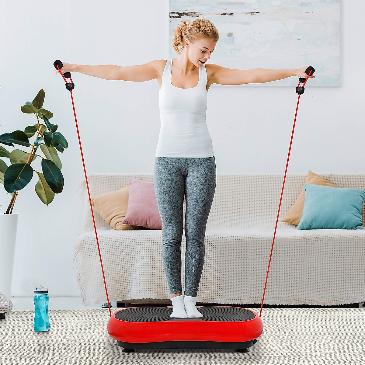 Nova Microdermabrasion Whole Body Fitness Vibration Plate Exercise Machine with Bluetooth Music Connection, Indoor/Outdoor Workout Trainer for Weight Loss Massage (Red)