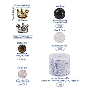 PandaHall 124Pcs Gemstone Bracelet Making Kit 8mm Natural Stone Gemstone Bead Crown Bead Tiger Eye Rose Quartz Gemstone Loose Bead & Elastic Cord for Bracelet Jewelry Making