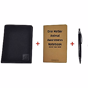 Field Notes / Moleskine Pocket Notebook Cover by Metier Life | Canvas with Vegan Leather | Fits Journals 3.5" X 5.5" | With Included Field Notes Notebook and Metier Pen - Stealth Black
