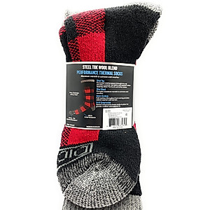 Dickies Genuine Men’s 3-Pairs Steel Toe Crew Performance Thermals Socks, Wool Blend , Multicolor (Red, Black & Gray) Pack of 1