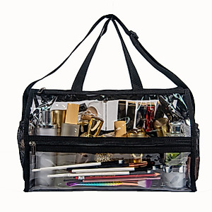 Game Changer Travel Bag Actor Bag Clear Vinyl PVC Makeup Cosmetic Toiletry Bag MUA Kits Organizer Bag Stadium Approved Clear Tote Gym Bag with Adjustable Strap for Home,Work,Concerts, Sports Events