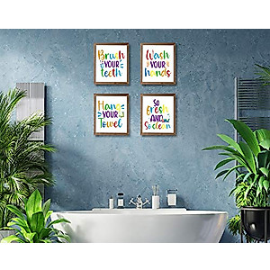 WhatSign Funny Bathroom Quote Art Print, Kids Bathroom Decor,Farmhouse Bathroom Decor,Bathroom Rules Typography,Signs & Rules Decorations ,Set of 4, 8" x 10", Unframed