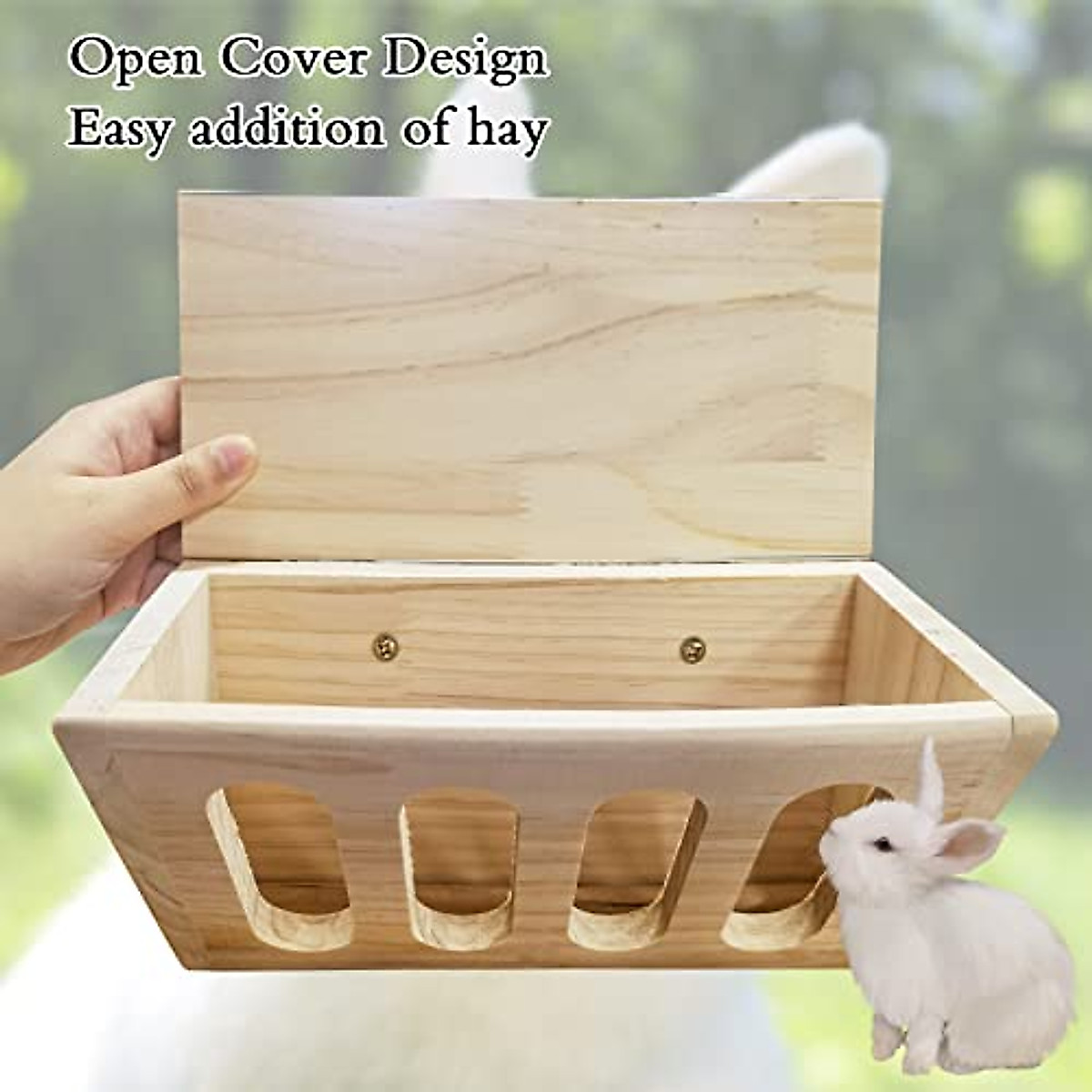 Tfwadmx Rabbit Hay Feeder Chinchilla Grass Holder Small Animals Wooden Feeding Dispenser Bunny Less Wasted Food Manger with Cleaning Set for Guinea Pig Gerbil Hamster Squirrel