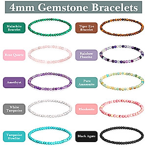 Henoyso 10 Pieces 4mm Mini Gemstone Energy Bracelets Natural Gemstone Handmade Crystal Beaded Power Stretch Bracelet Unisex Couple Bracelets, Turquoise