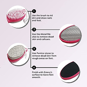 4 in 1 The Pedi Care Stick 4 Sided Pedicure Paddle Metal File and Emery Board Tool with Pumice Stone for Feet by DreamCut