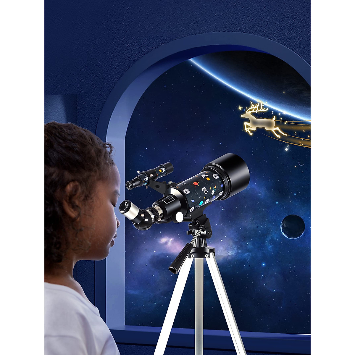 Telescope for Kids Adults Astronomy Beginners over 8 Years Old, 70mm Aperture Astronomical Refractor Telescopes with Phone Adapter & Wireless Remote, Astronomy Space for Christmas Birthday