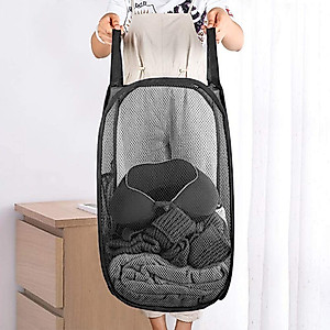 Buenod Mesh Pop up Laundry Hamper with Portable, Durable Handles, Collapsible Laundry Basket for Storage, Folding Pop-Up Clothes Hampers for Kids Room, College Dorm or Travel, Cruise, Black