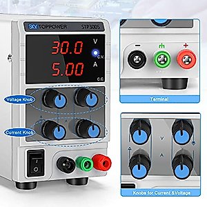 DC Power Supply Variable 30V 5A 3-Digital Single-Output 110V Lab Regulated Power Supply with Alligator Leads, Power Cord for DIY Electronics Testing, Repairing& Researching