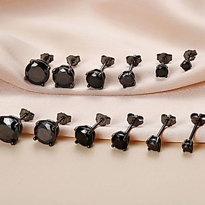 Milacolato 2Pair Sterling Silver Stud Earrings 18K Black Rhodium Plated Black Stud Earrings Round Square Cubic Zirconia Stud Earrings for Men Women | 6mm