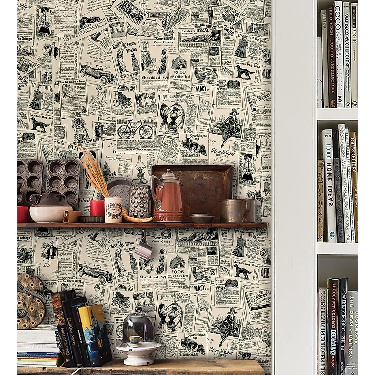 JZ Home Vintage Newspaper Contact Paper - Peel & Stick Wallpaper