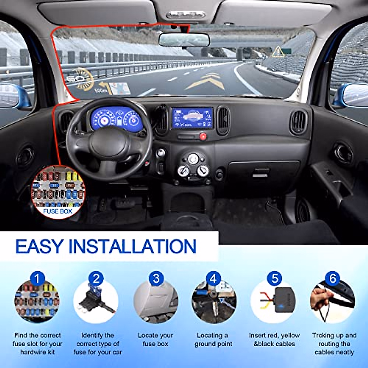 Dash Cam Hardwire Kit, G Sensor Smart Parking Mode Cable Mini USB Hard Wire Kit Fuse for Dashcam, Plozoe 12V-24V to 5V/2A Car Dash Camera Charger Power Cord（13ft）