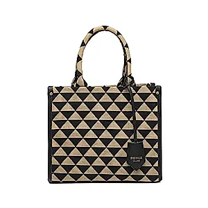 Classic triangle enamel metal logo black beige embroidered Canvas shopping bag tote bag for women