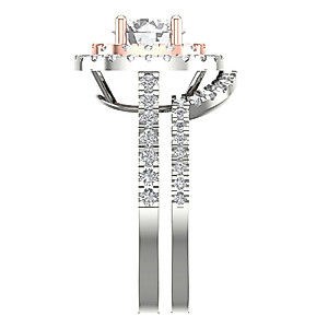 Clara Pucci 2ct Round Cut Halo Solitaire Created White Sapphire Engagement Promise Bridal Ring Band set 14k White Rose Gold 8.5