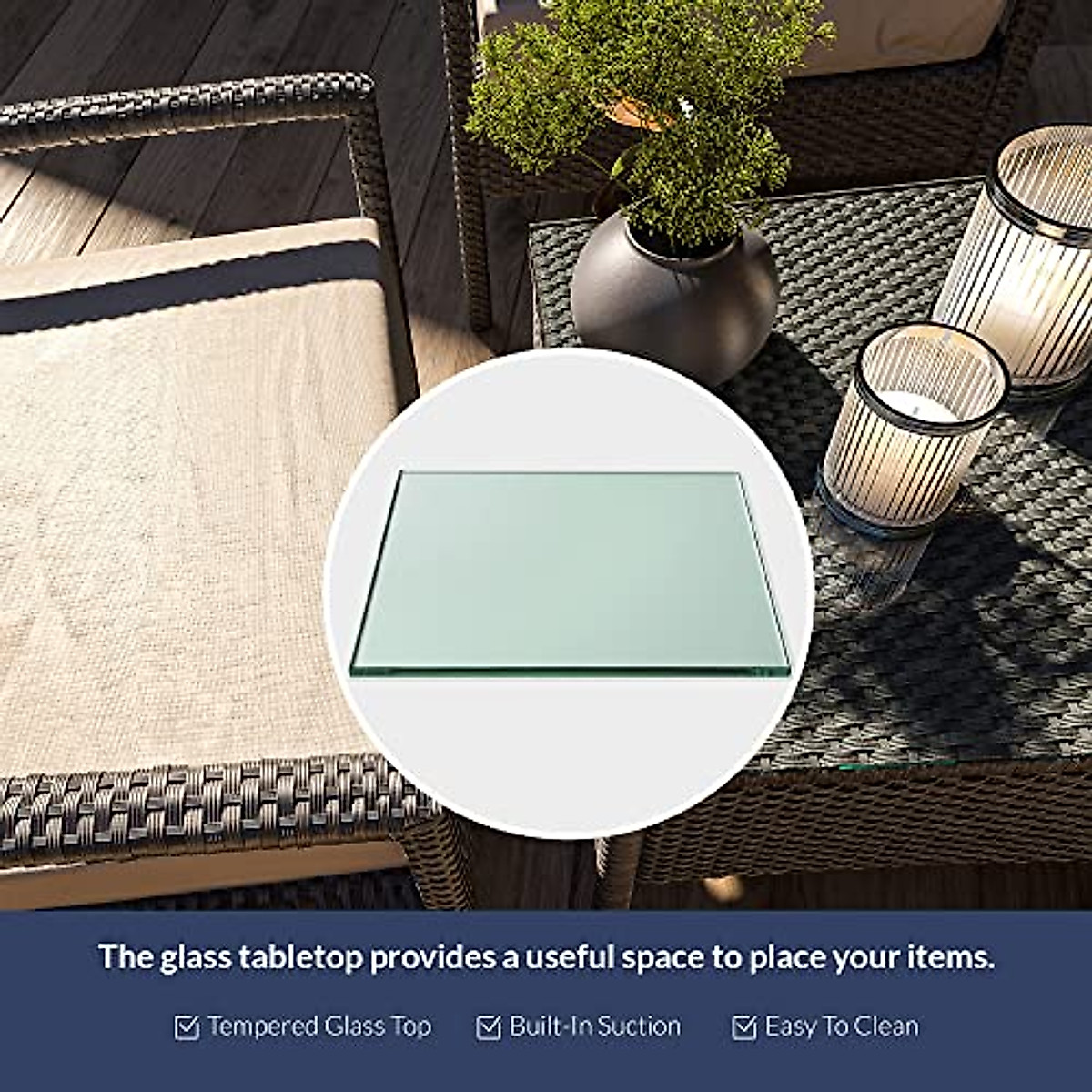 BELLEZE 3 Piece Patio Set, Patio Furniture Set with Tempered Coffee Table and Wicker Chairs, Balcony Furniture Outdoor Patio Set with Removable Cushions for Garden Balcony Backyard Poolside - Brown