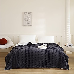 Bella Sherpa Throw Blanket for Couch Sofa - Fuzzy Soft Cozy Blanket for Bed, Fleece Thick Warm Blanket for Winter (Dark Grey, 60" * 80")