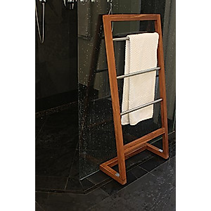 AquaTeak Patented Sula Angled Teak & Stainless Towel Stand
