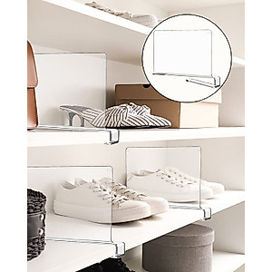 MOVNO Shelf Dividers for Closet Organization 6 Pack, Acrylic Shelf Dividers Separator, Clear Closet Dividers, Adjustable Plastic Shelve Divider for Bedroom, Kitchen, Office, Cabinets, Bathroom