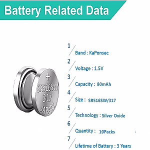 KaPonsec SR516SW 317 1.5V Silver Oxide Watch Battery 10 Count