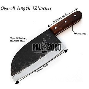 PAL 2000 KNIVES CL 9832 Custom Handmade Carbon Steel Fixed Blade 7 Inch Cleaver Knife Rosewood handle with Sheath