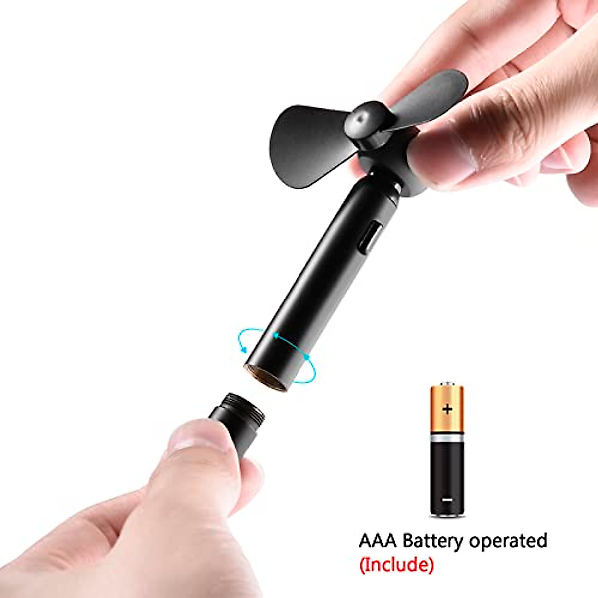 Yacig Mini Portable Pocket Fan,Battery Powered Personal Handheld Fan,Small Quiet Hand Held Fan Little Fan for Men Women Outdoor/Indoor Activities 3.54 X 0.35inch,Black