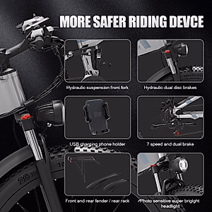 SWIFT PRO Electric Bike Adults 750W with 48V 15AH Removable LG Cell Battery 26 * 4.0 Fat Tire 32MPH Full Suspension Folding Commuting E Bike Mountain Beach Ebike with Professional