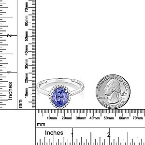 Gem Stone King 10K White Gold 8X6MM Oval Gemstone Birthstone & White Diamond Halo Engagement Ring | Wedding Anniversary Promise White Gold Ring For Women | Size 5,6,7,8,9