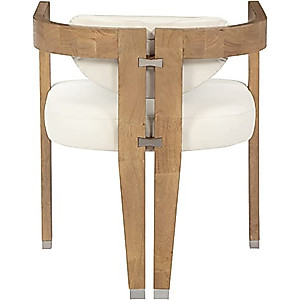 Meridian Furniture Carlyle Collection Modern | Contemporary Dining Chair, Solid Wood Finish, Soft Faux Leather, Brushed Chrome Accents, 24" W x 23.5" D x 29" H, Cream