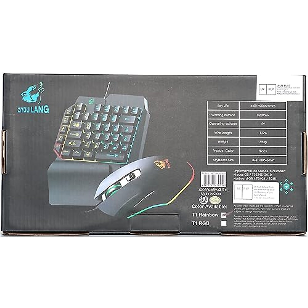 One Hand Gaming Keyboard and Mouse Combo, Wired 39 Keys Mechanical Feel Rainbow Backlit Keyboard+RGB Gaming Mouse+G6L LED Backlit Converter for Nintendo Switch/Xbox One/Xbox 360/PS4/PS3 /PC (Black)