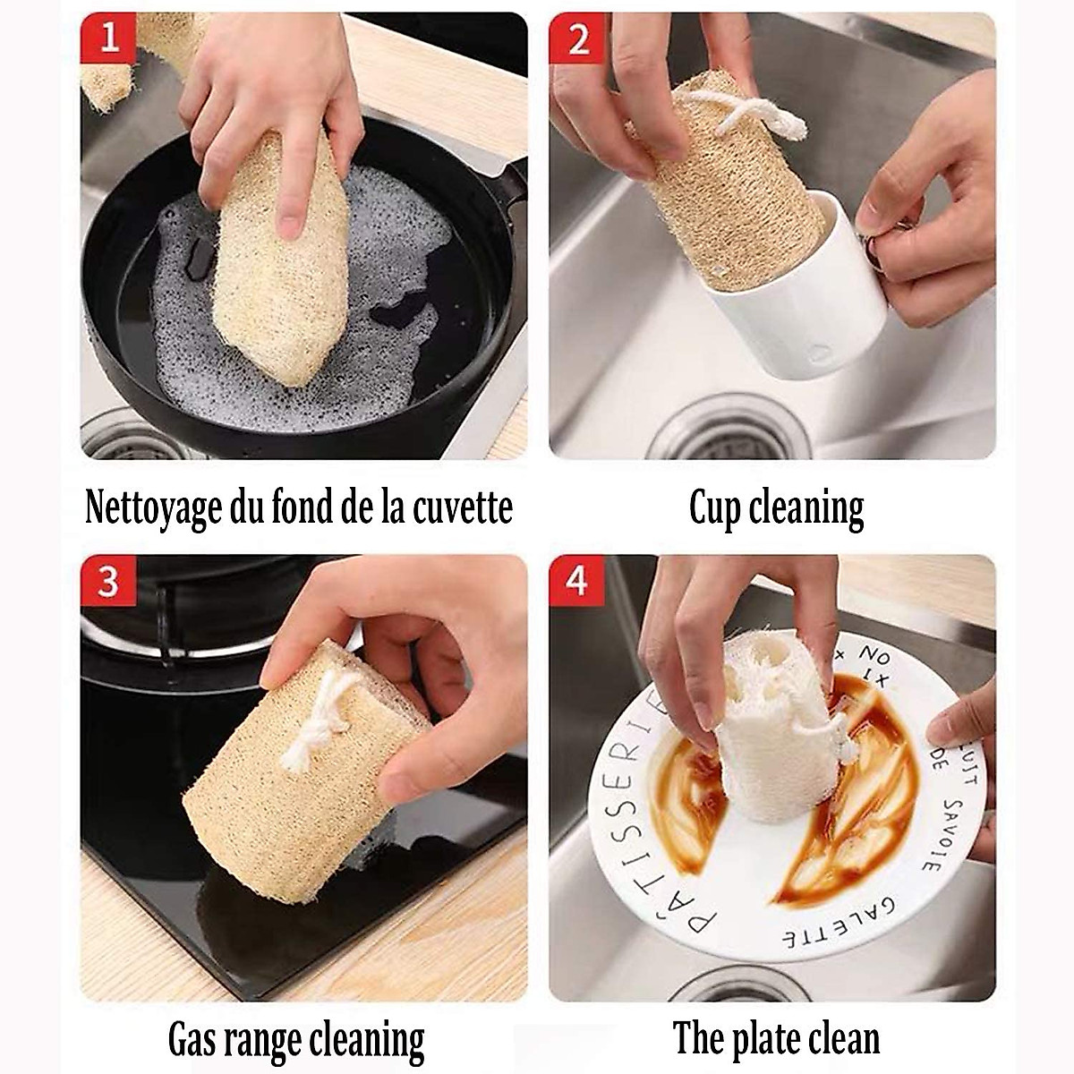 FRTIM Natural Loofah Sponge Shower Organic Luffa Bath Loofa Exfoliating Body Scrubber Loofah for Men Women Adults Back Face Body Skin SPA Care - 6 Pieces