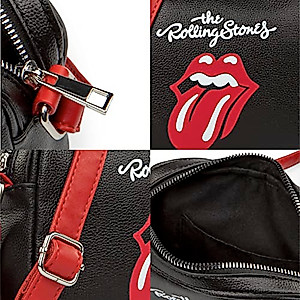 Rolling Stones Majesties Collection Crossbody Bag for Women, Men, Girls, and Teens, Officially Licensed Lightweight Vegan Leather Purse for Travel, Fits Phone, Wallet, and More, Black/Red