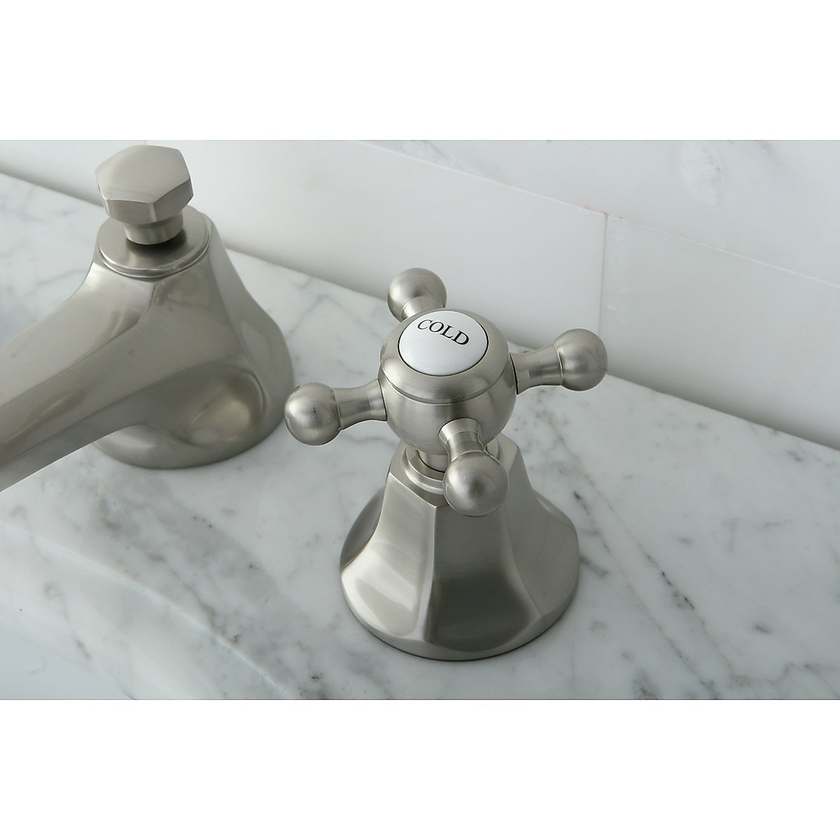 Kingston Brass KS4468BX Metropolitan Widespread Lavatory Faucet with Metal Cross Handle, Brushed Nickel,8-Inch Adjustable Center