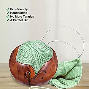 gofidin Craft DIY Arts with Handmade Holes Knitting Crochet Weaving Tool Wool Holder Organizer Wooden Yarn Bowl Woolen Knitting Storage Basket(2)