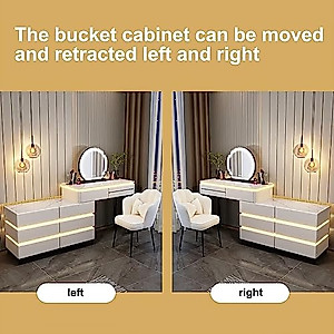 Attega Vanity Desk Set, Makeup Table with LED Lighted Mirror & Drawer Ambient Light, Dresser Desk with Side Cabinet & 9 Drawers Adjustable Dressing Table Set for Bedroom & Bathroom (White, 31.5 Inch)