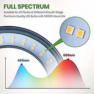 Full Spectrum Plant Grow Light, LED Halo Growing Lights with Stand, 63-inch Height Adjustable for Large Tall Small Plants, Automatic Timer, USB Charger Dimmable Growth Floor Lamp for Indoor
