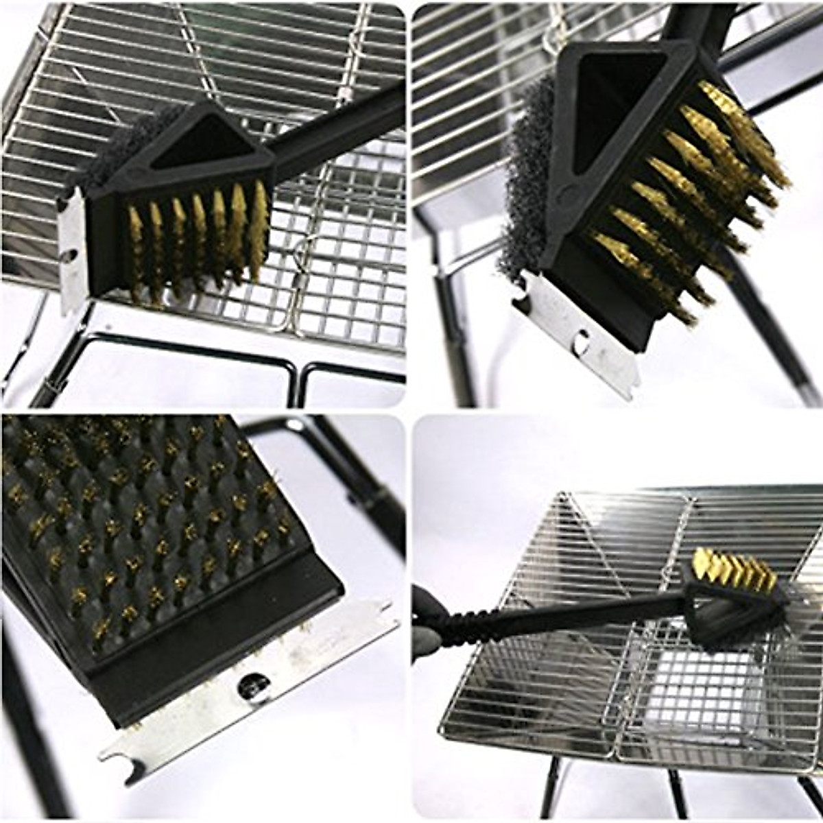 GEZICHTA Barbecue Grill Brush and Scraper –Grill Brush and Scraper Best BBQ Brush for Grill, Stainless Steel Scraper Wire 3 in 1 Bristles Grill Cleaning Brush