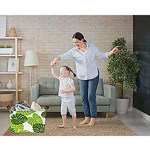 TIBAOLOVER Rectangle Storage Bin with Handles for Kids Toy/Playroom OrganizationDecor/Toy Bin/Closet/Christmas Shelf Gift Baskets/Baby Hamper (Green Leaf)