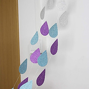 Lauthen.S Raindrop Garland, 38ft Glitter Paper Garland for Baby Shower Birthday Wedding Backdrop Party Hanging Decoration Nursery Home Ornaments Purple