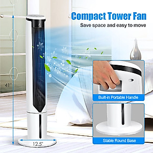 GOFLAME 41" Evaporative Air Cooler Portable, 3-IN-1 Oscillating Tower Fan with Remote Control, 3 Wind Speeds and 3 Modes, Bladeless Air Cooling Fan with LED Display and 9H Timer for Living Room Office