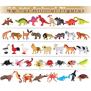 40PCS Large Animals Figures Toys Realistic Farm Animals Wild Zoo Animals Dinosaur Insect Sea Animals Figures Preschool Learning Playset for Toddlers Kids